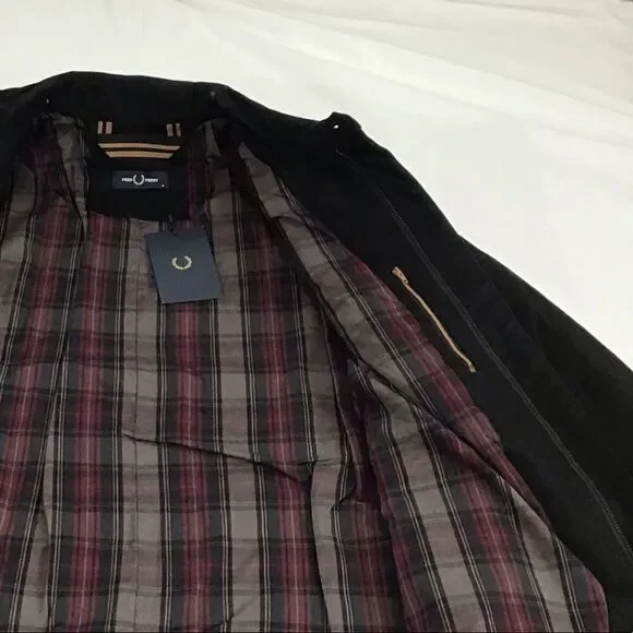 Fred Perry Black Twill Zip-Through Mac Coat New With Tag Size Medium